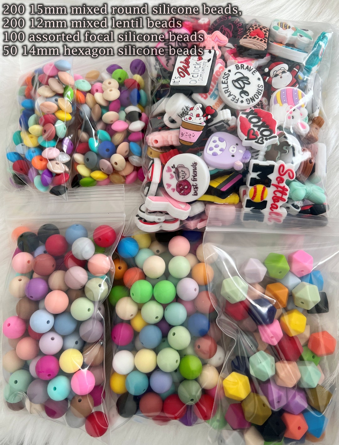 550 PCS Randomly Assorted Silicone Beads, Bundle Set, Focal Beads ...