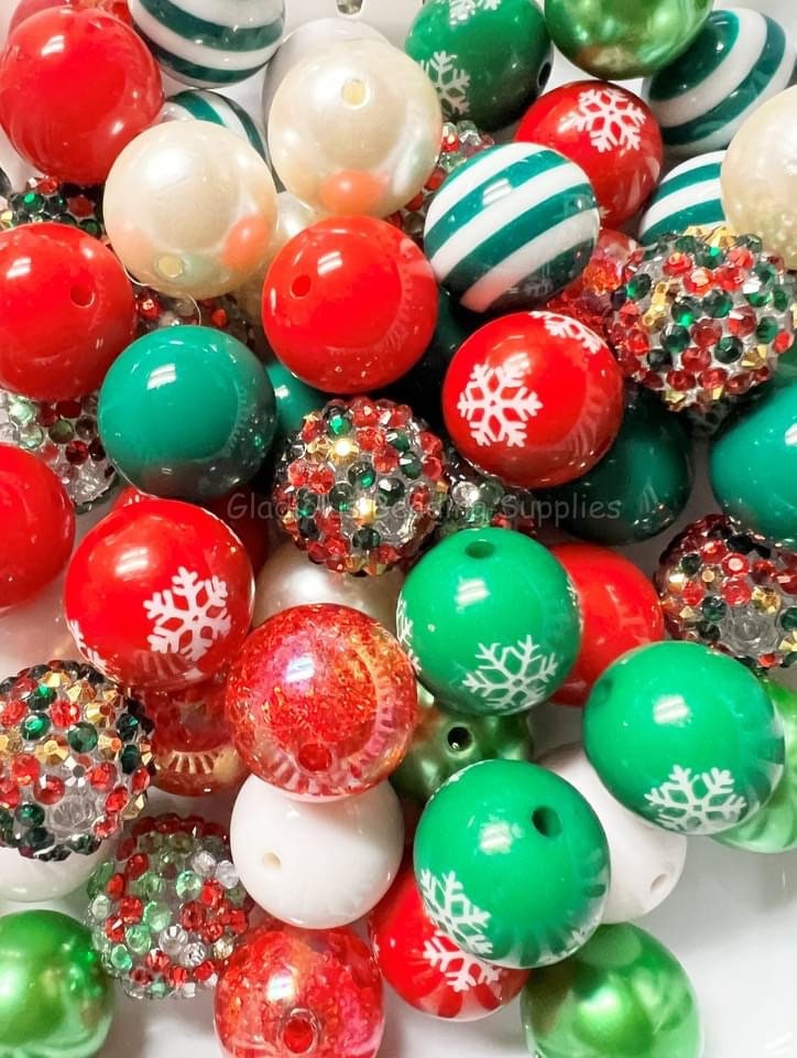 50 Qty 20mm Beads Christmas Theme Set Beads Craft Mixed - Etsy