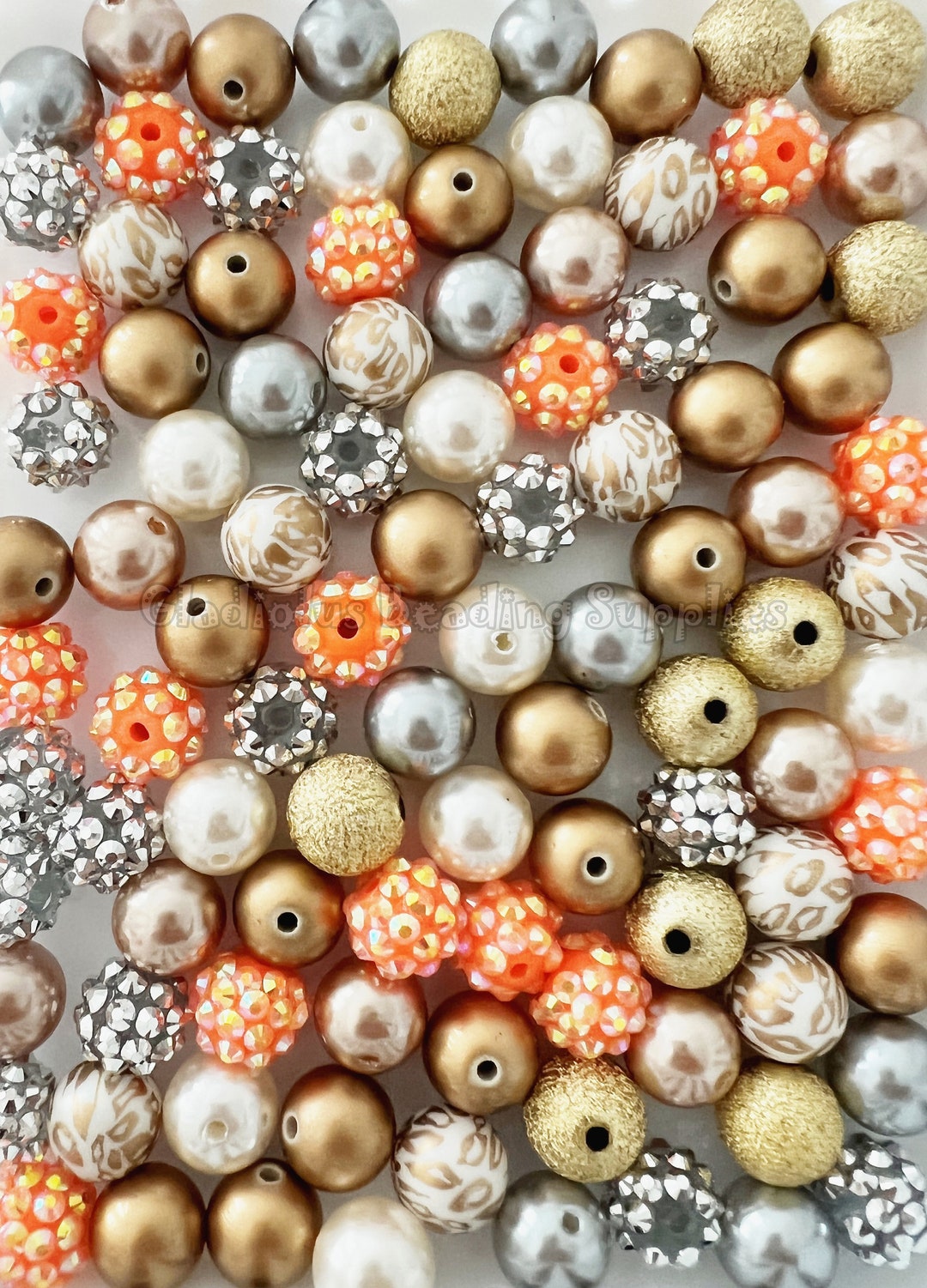 100 Qty 12mm Beads, Golden Theme, Acrylic Beads, Chunky Bubblegum Beads ...