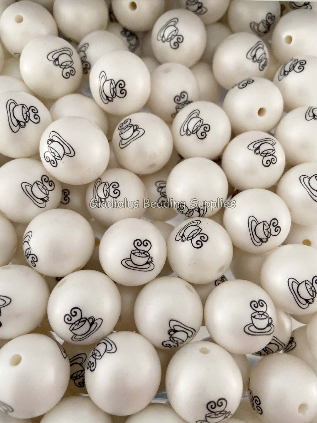 20mm Coffee Cup Print Beads, Chucky Bubblegum Beads, Acrylic Beads ...