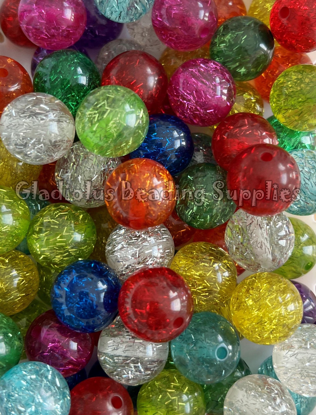 20mm Clear Tinsel Beads, Glitter Sparkle Beads, Chucky Bubblegum Beads ...