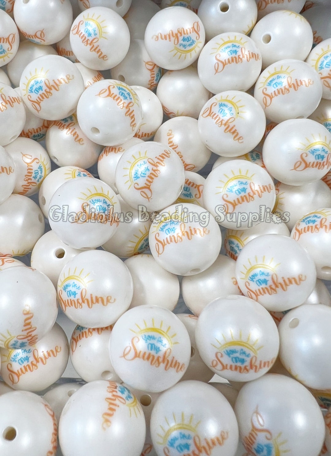 20mm Your Are My Sunshine Print Beads, Gumball Beads, Acrylic Matte ...
