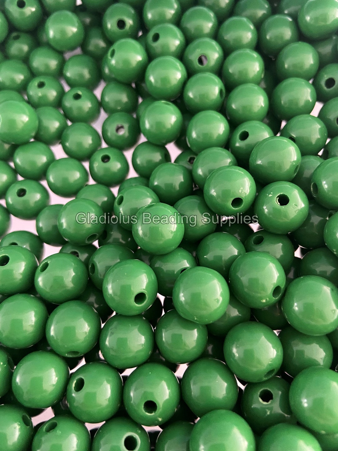 12mm Dark Green Beads - Acrylic Solid Beads - Chunky Bubble Gum Beads ...