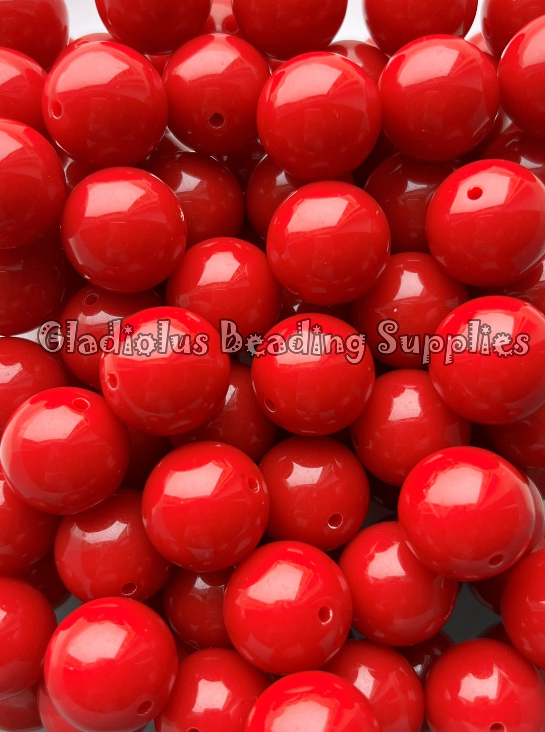 20mm Red Beads, Bubblegum Beads, Acrylic Solid Beads, Chunky Beads ...