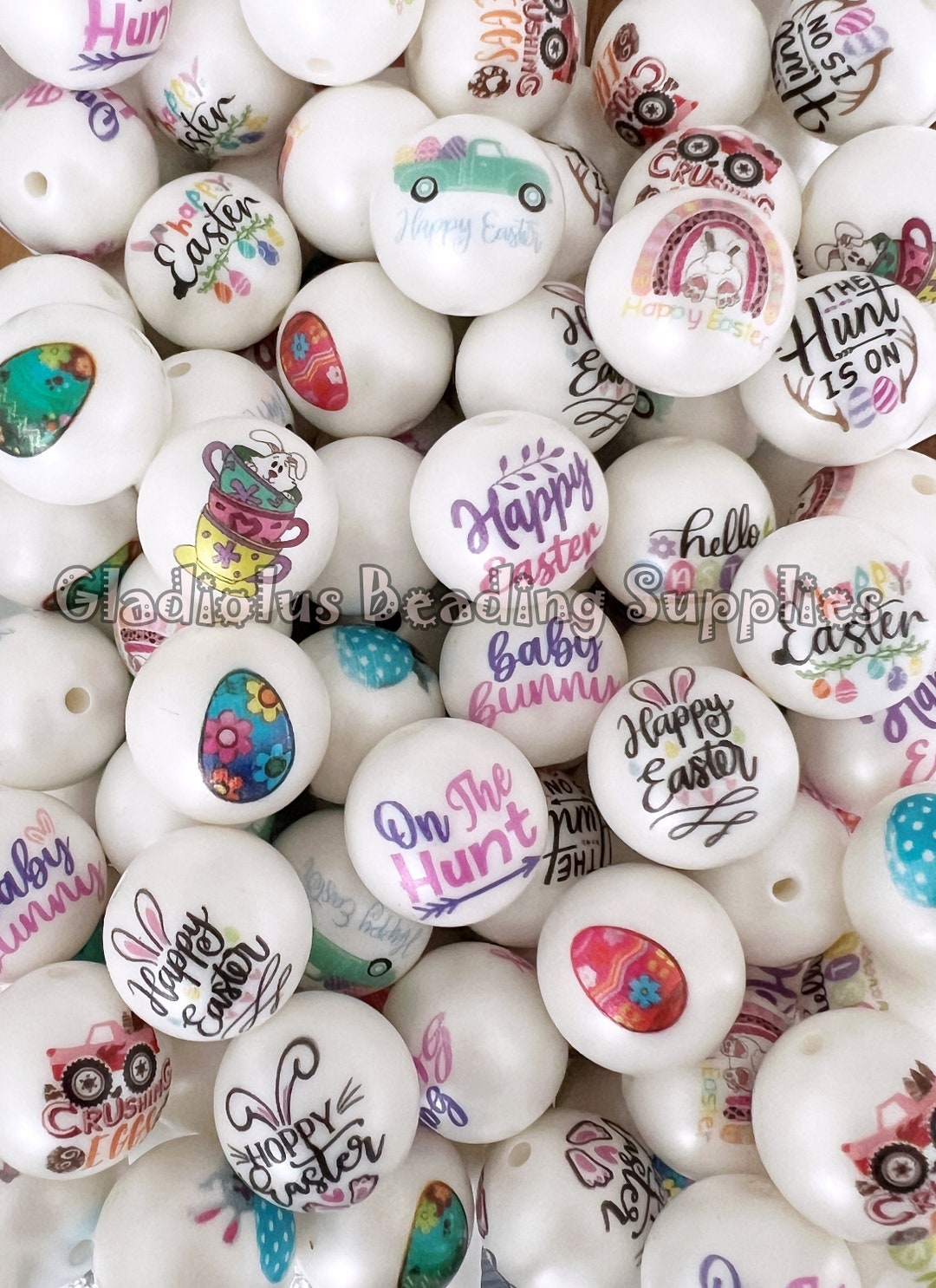 20mm Easter Beads, Easter Print Beads, Egg Beads, Hunter Egg, Bubblegum ...