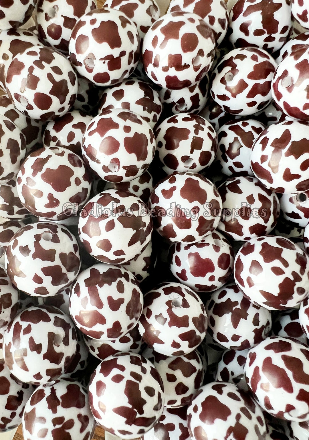 20mm Brown Cow Beads, Chucky Bubblegum Beads, Chunky Beads, Gumball ...