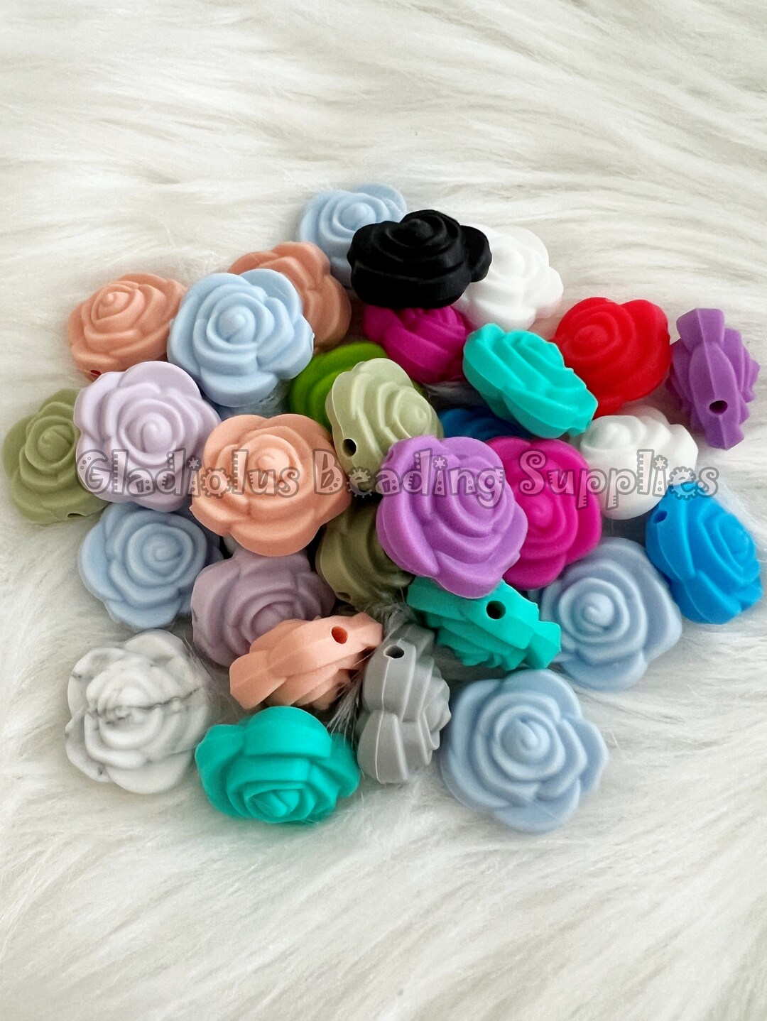 21mm, Small Flower Beads, Rose Beads, Colorful Beads, Silicone Beads ...