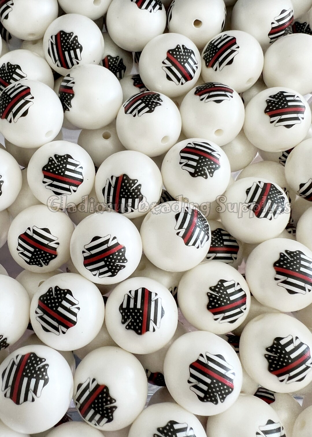 20mm Firefighter Print Beads, Chucky Bubblegum Beads, Acrylic Matte ...
