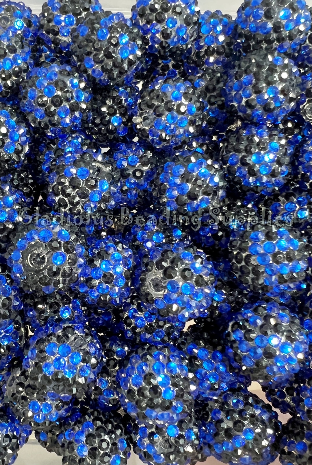 20mm Bead, Blue/black Dot, Rhinestone Bubblegum Bead, Gumball Beads ...