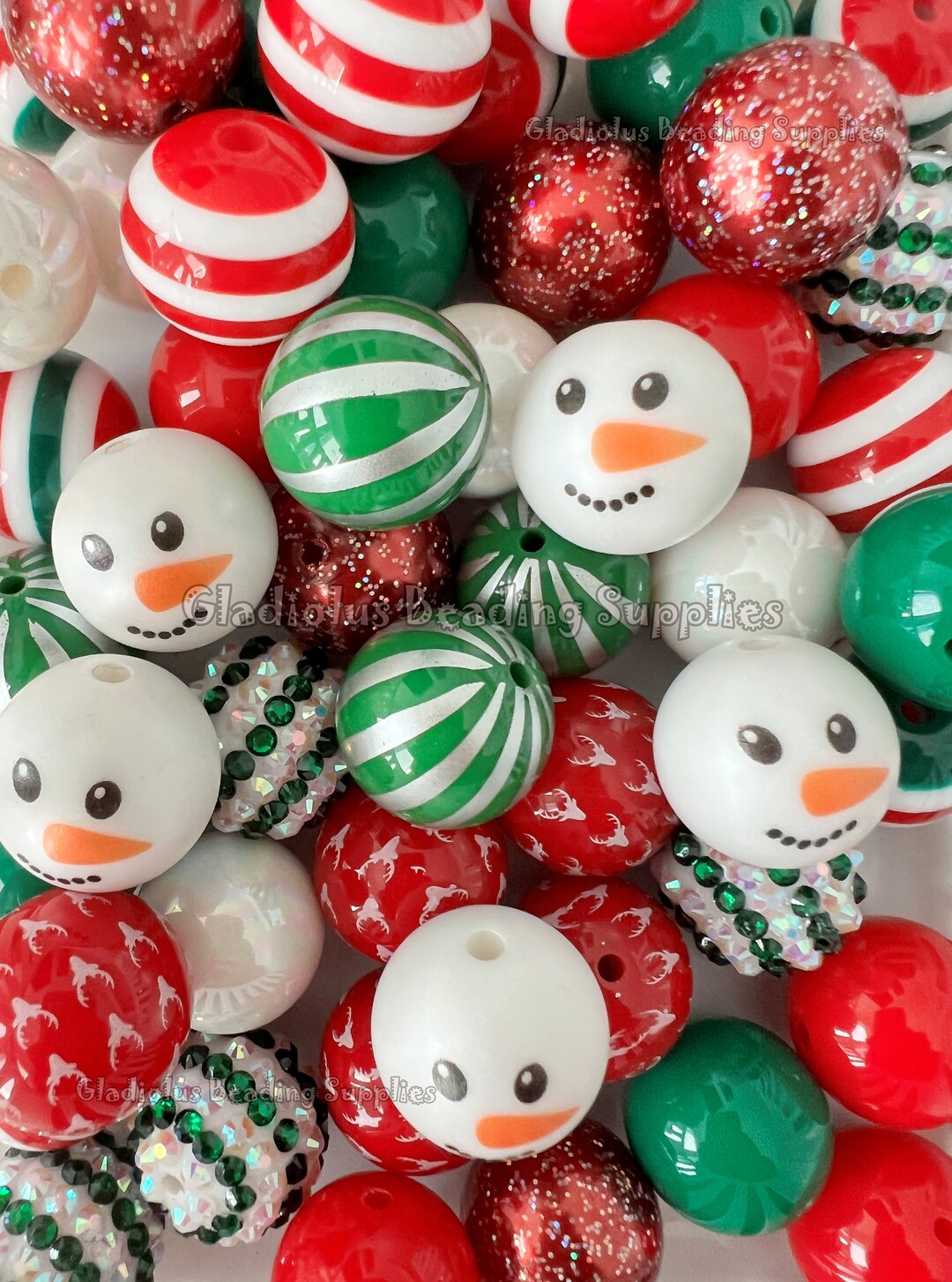 50 Qty 20mm Beads, Christmas Mixed Set, Loose Beads, Acrylic Beads ...