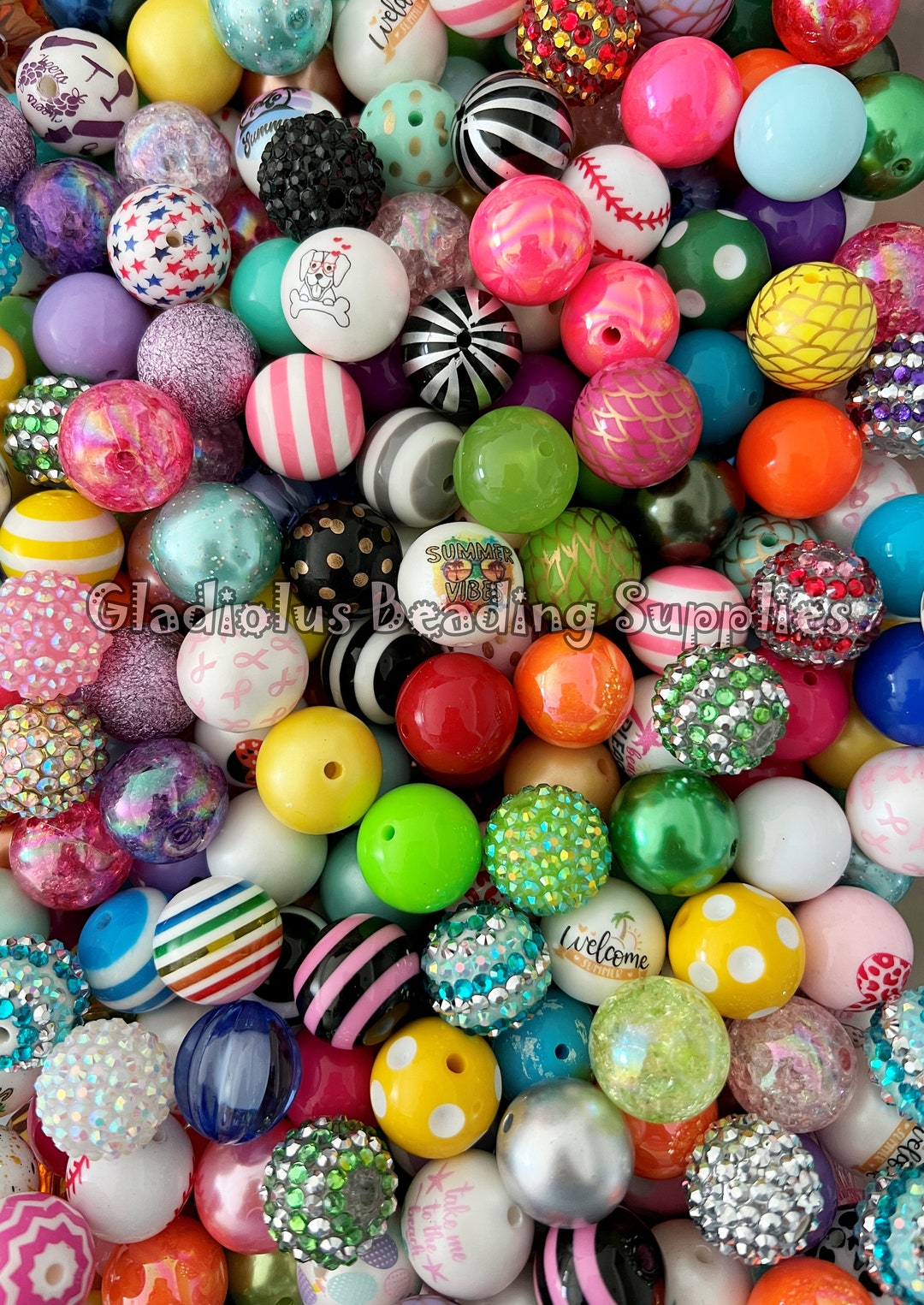 20mm Beads, Randomly Assorted Mixed Set, Bubblegum Beads, Chunky ...