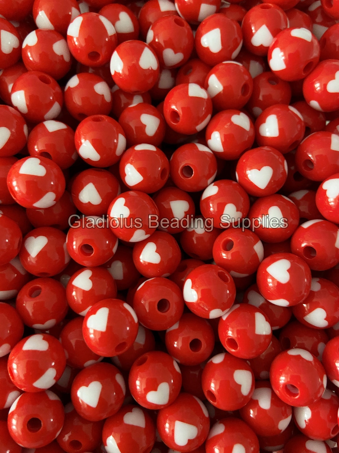 12mm Red Heart Beads, Acrylic Beads, Bubblegum Beads, Loose Beads ...