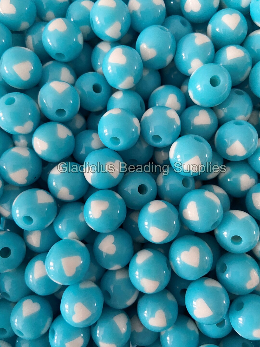 12mm Blue Heart Beads, Acrylic Beads, Bubblegum Beads, Loose Beads ...