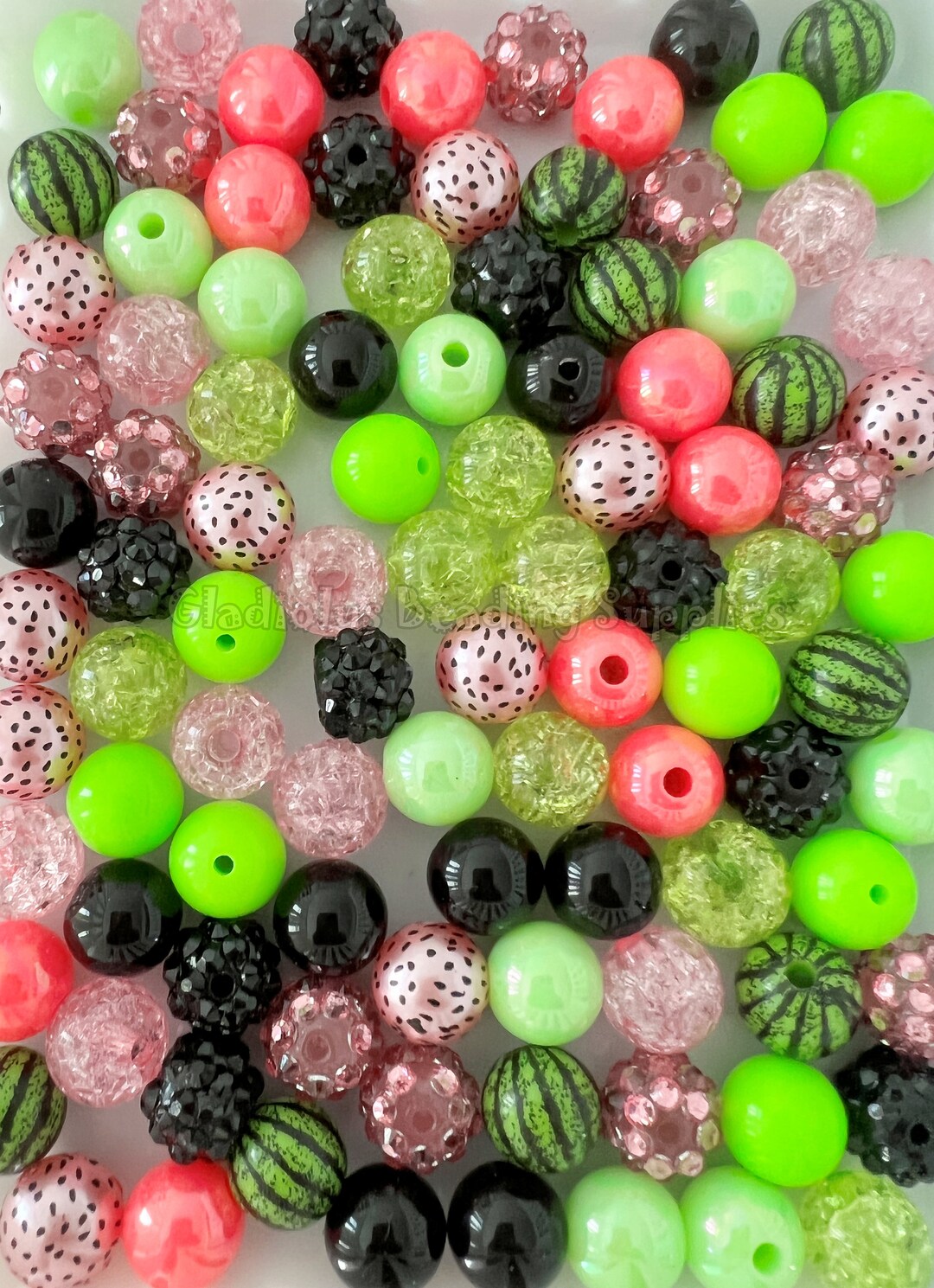 100 Qty 12mm Beads, Watermelon Beads, Acrylic Beads, Chunky Bubblegum ...