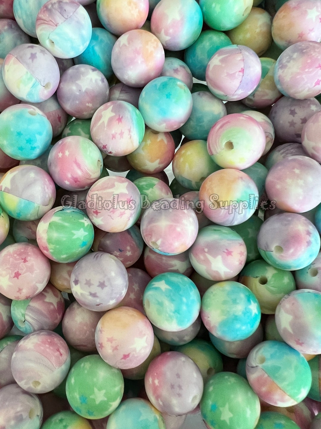 15mm Beads, Starlight Marble Round Beads, Silicone Round Beads, Print ...