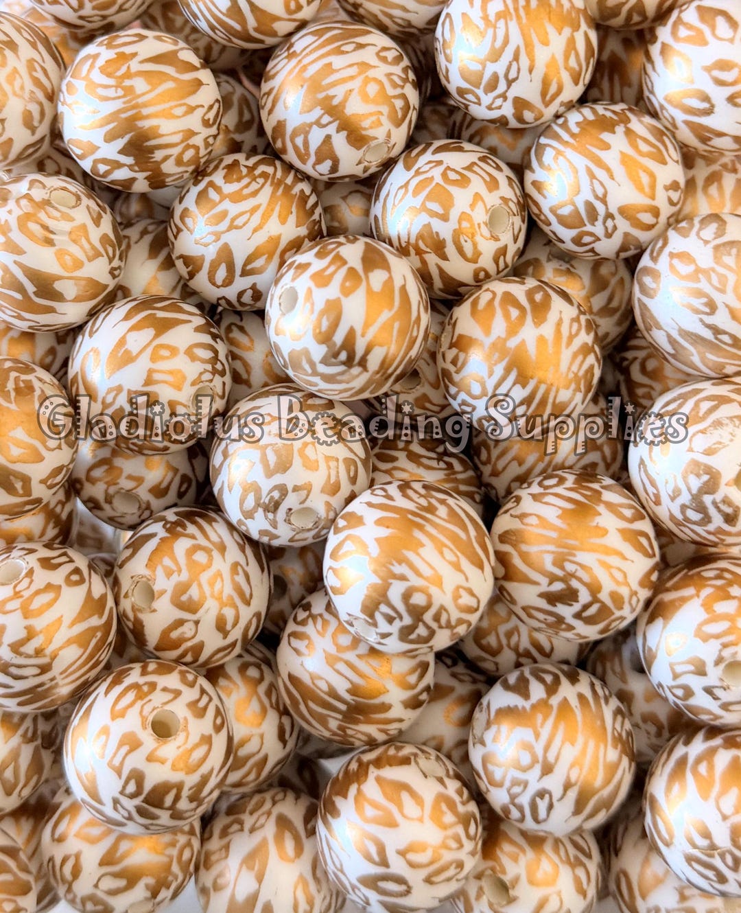20mm Beads, Gold Flaky Print Beads, Bubblegum Beads, Acrylic Beads ...