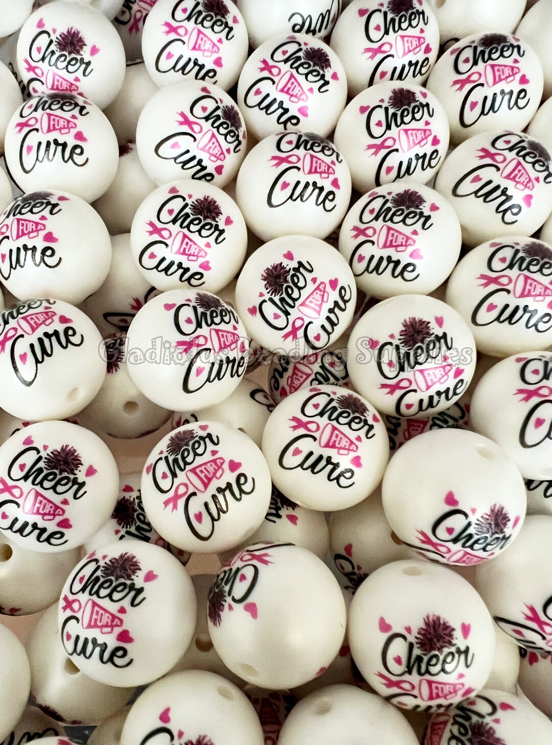 20mm Cheer Cure Print Beads, Chucky Bubblegum Beads, Acrylic Gumball ...