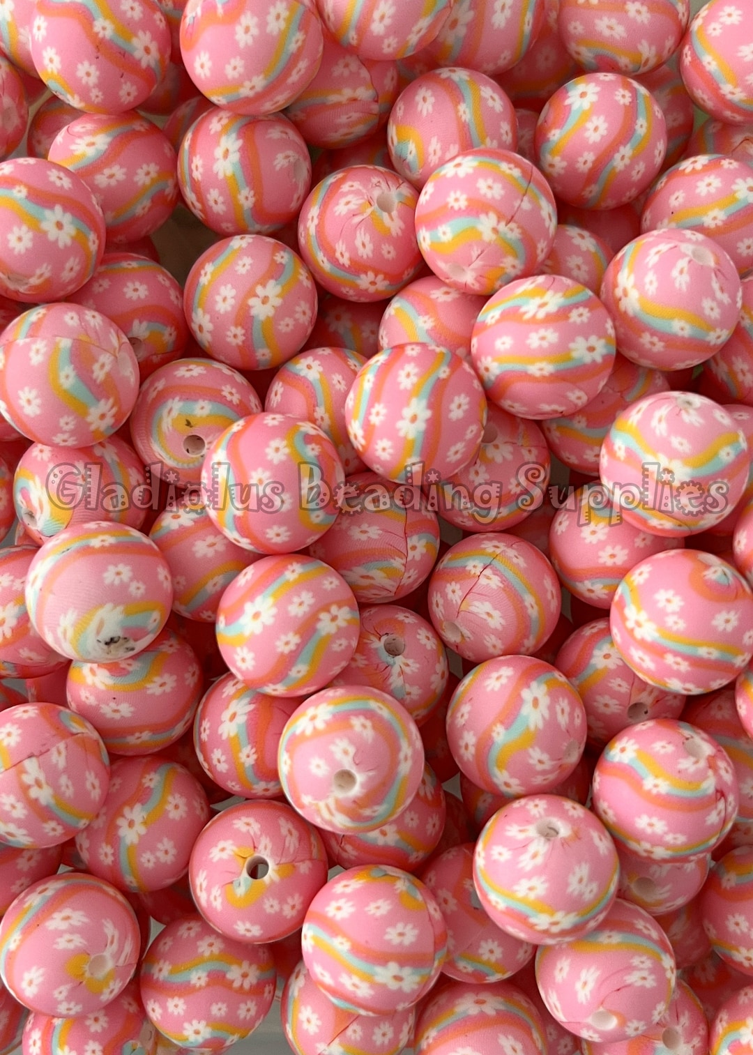 15mm Beads, Pink Daisy Silicone Print Beads, Silicone Print Beads ...