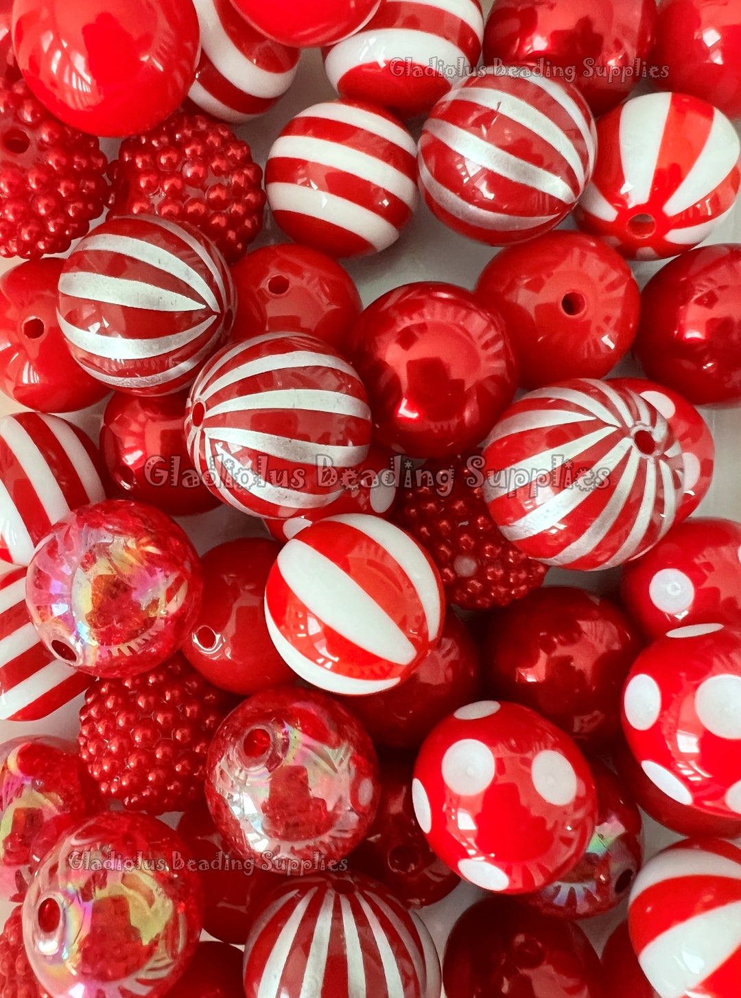 50 Qty 20mm Beads, Single Red Set, Acrylic Beads, Chunky Bubblegum ...