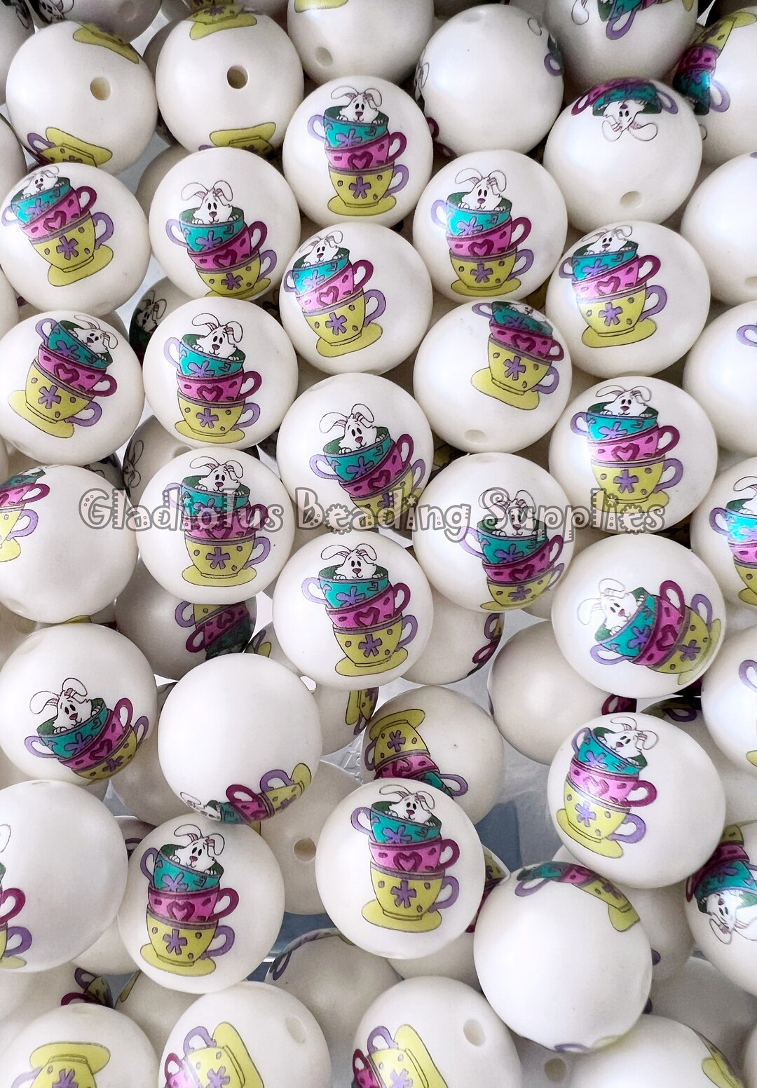 20mm Bunny Cup, Happy Easter Print Beads, Chucky Bubblegum Beads ...