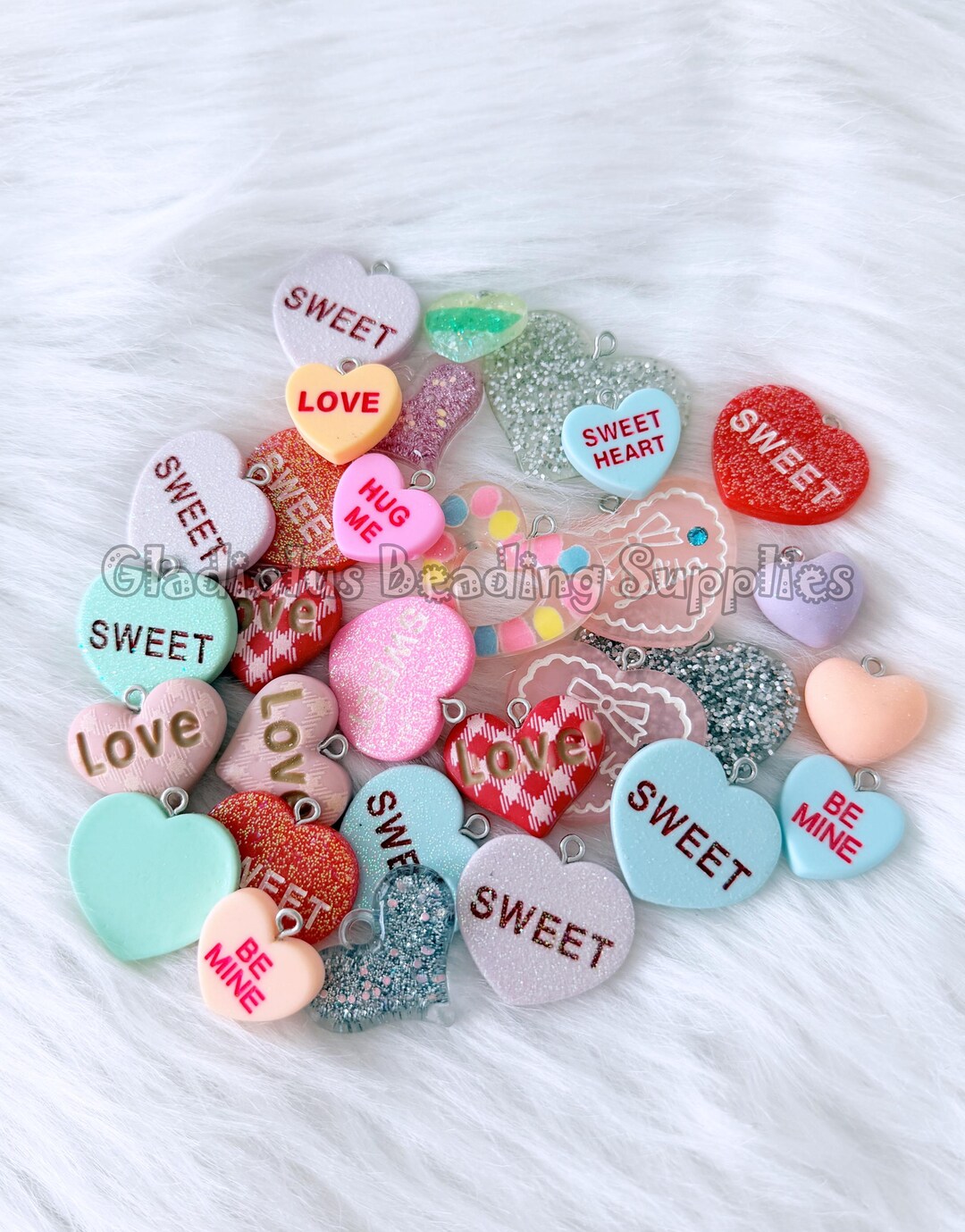 30mm Love Flat Resin Charm, Charm With Hook, Cabochon Charm, Resin ...