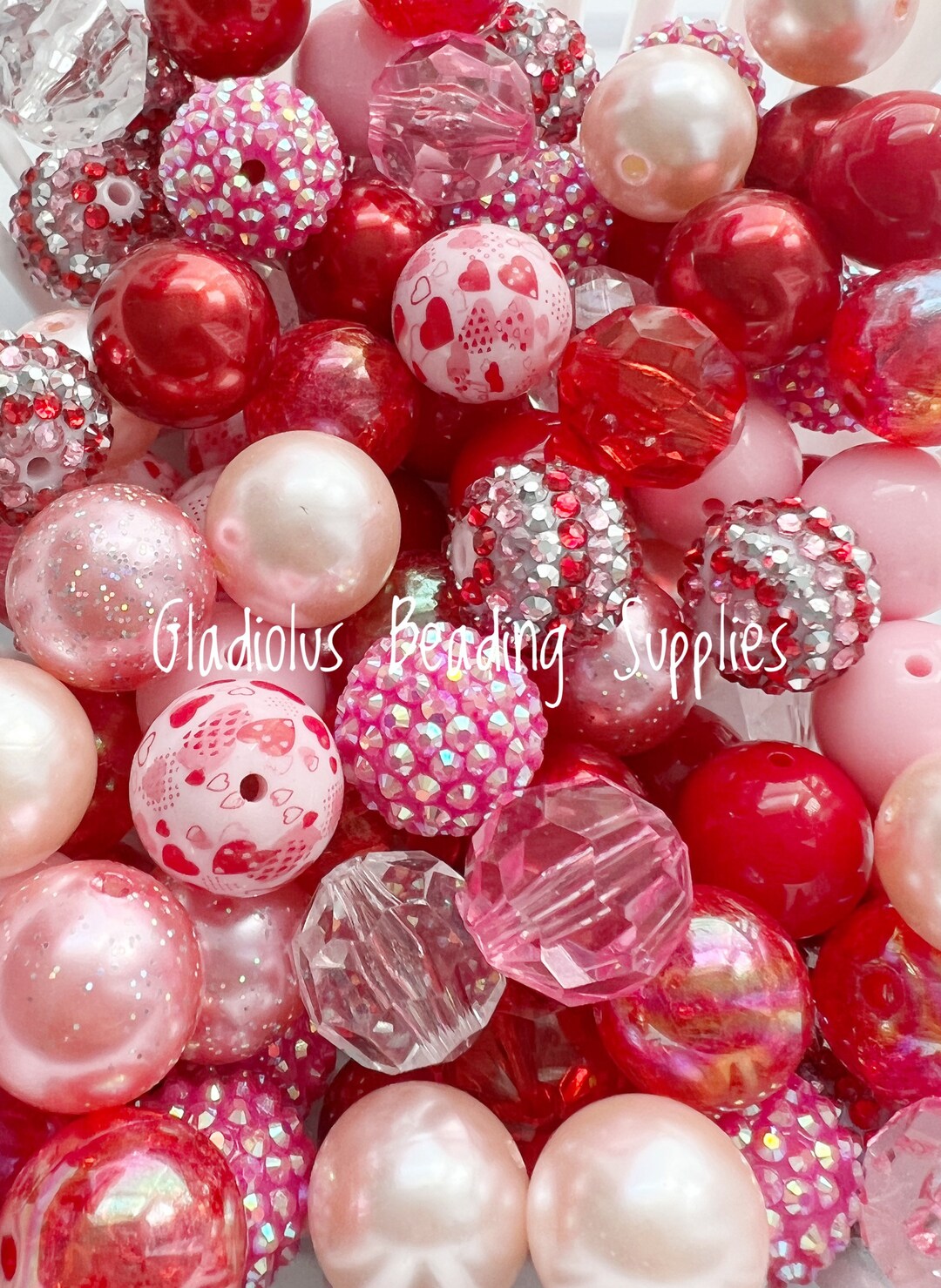 50 Qty 20mm Beads, Valentine Theme Mixed Set, Bubblegum Beads, Chunky ...