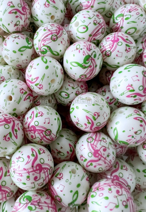 20mm Music Print Bead Chucky Bubblegum Beads Chunky Beads - Etsy