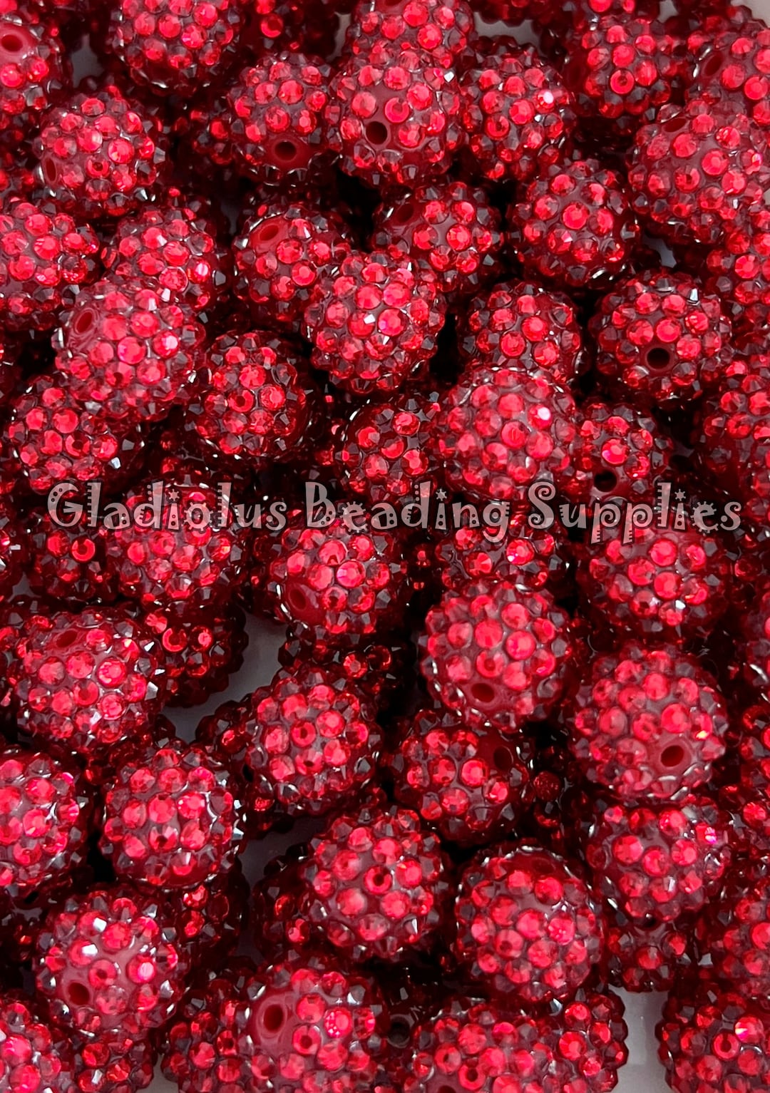 16mm Red Rhinestone Beads, Rhinestone Beads, Bubblegum Beads, Loose ...