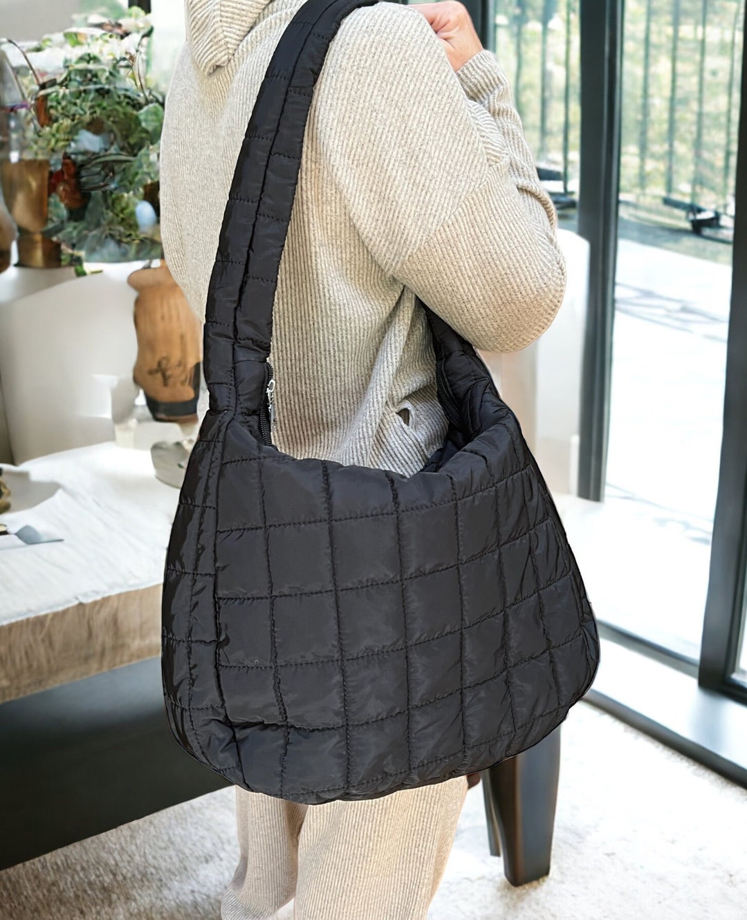 Quilted Large Shoulder Crossbody Puffer Tote Bag, Lightweight Durable ...