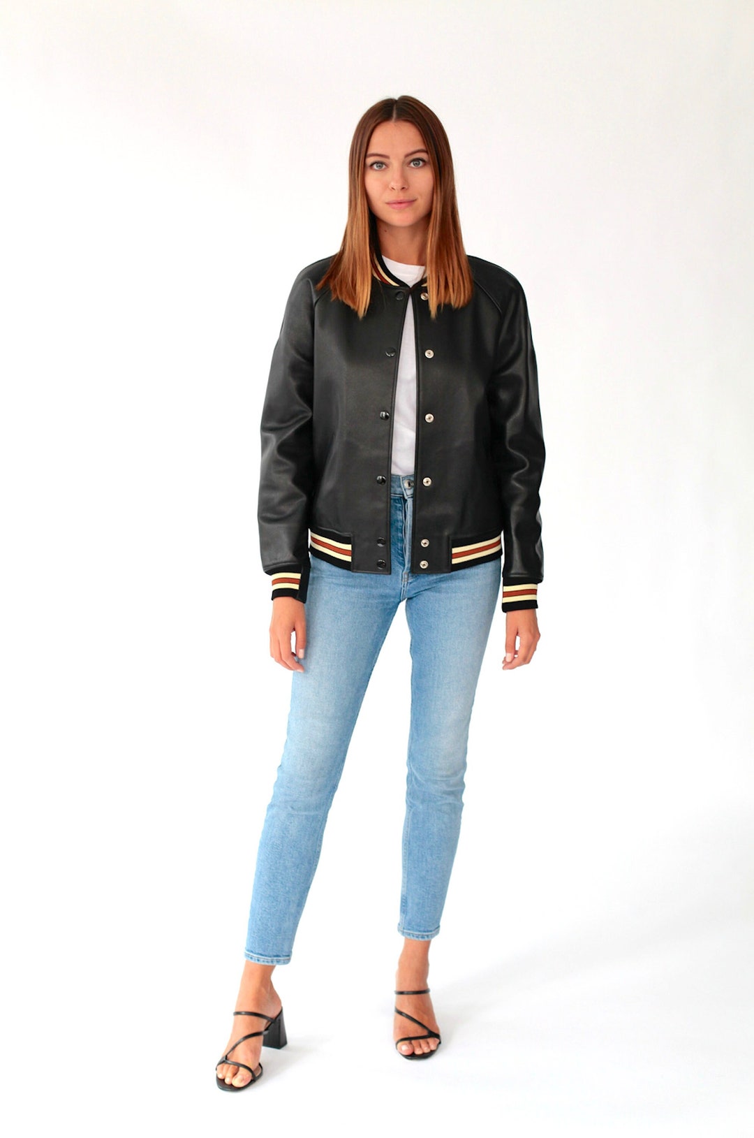 Leather Bomber Jacket With Gorilla Appliqué, Size S - Etsy