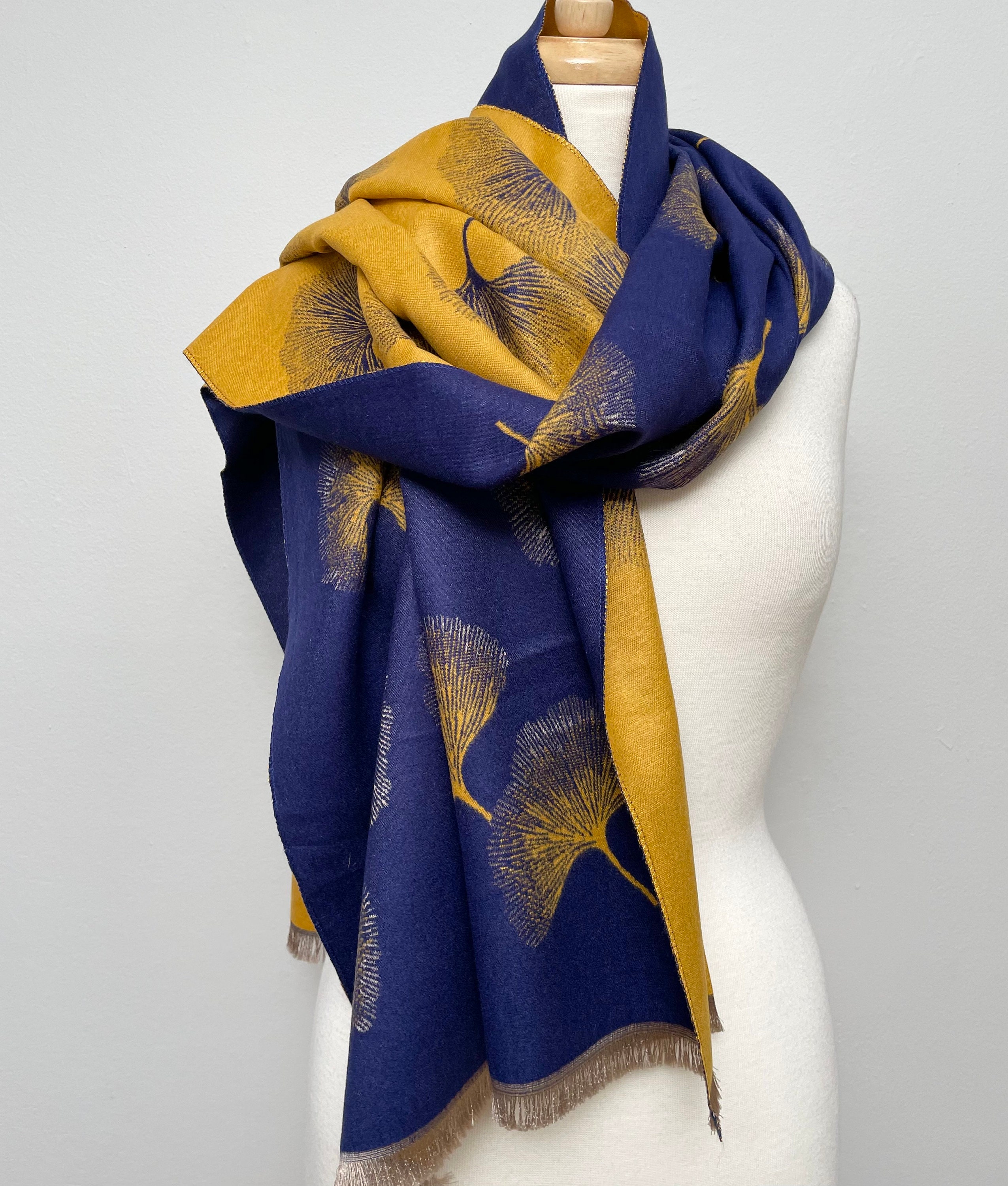Scarf, Wrap, Cozy Soft Pashmina ,large Shawl, Yellow / Blue Two Side ...