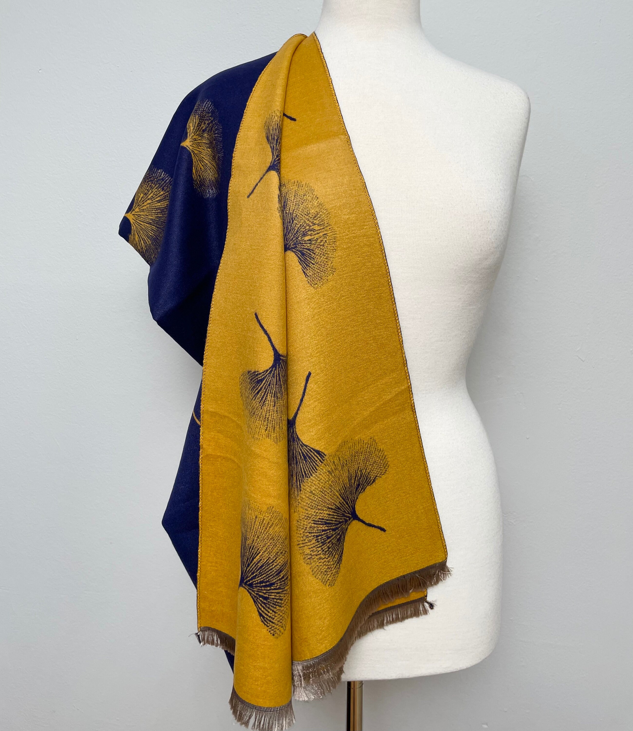 Scarf, Wrap, Cozy Soft Pashmina ,large Shawl, Yellow / Blue Two Side ...