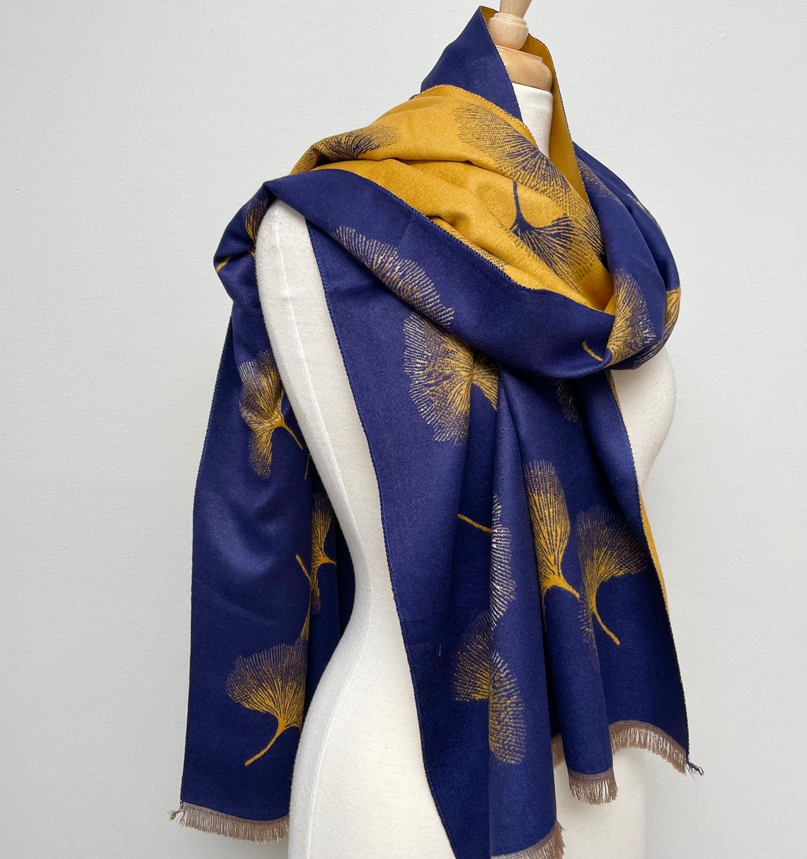 Scarf, Wrap, Cozy Soft Pashmina ,large Shawl, Yellow / Blue Two Side ...