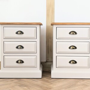 Pair Vintage Solid Pine Bedside Tables / Rustic Cabinets/taupe Neutral Colour Bedside Cabinets ...