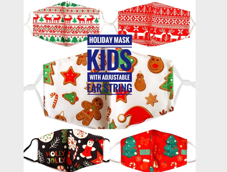 Kids Holiday Masks Adjustable Ear String Unisex Face Mask. | Etsy
