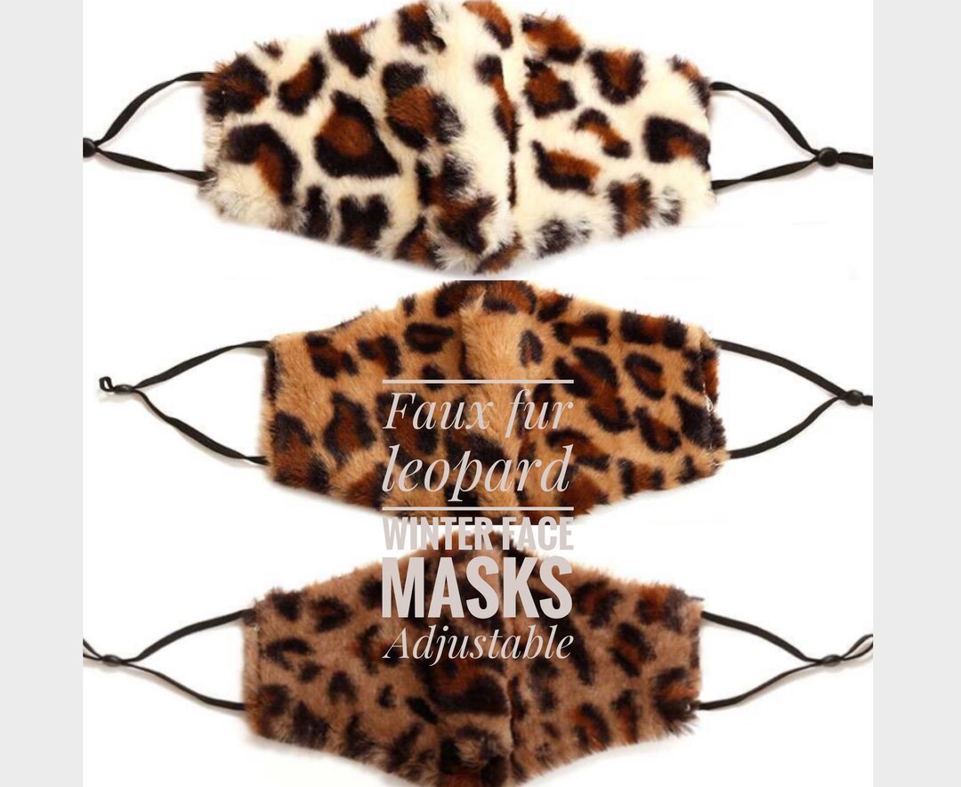 Trendy Leopard Faux Fur Face Mask, Warm Winter Face Masks With ...