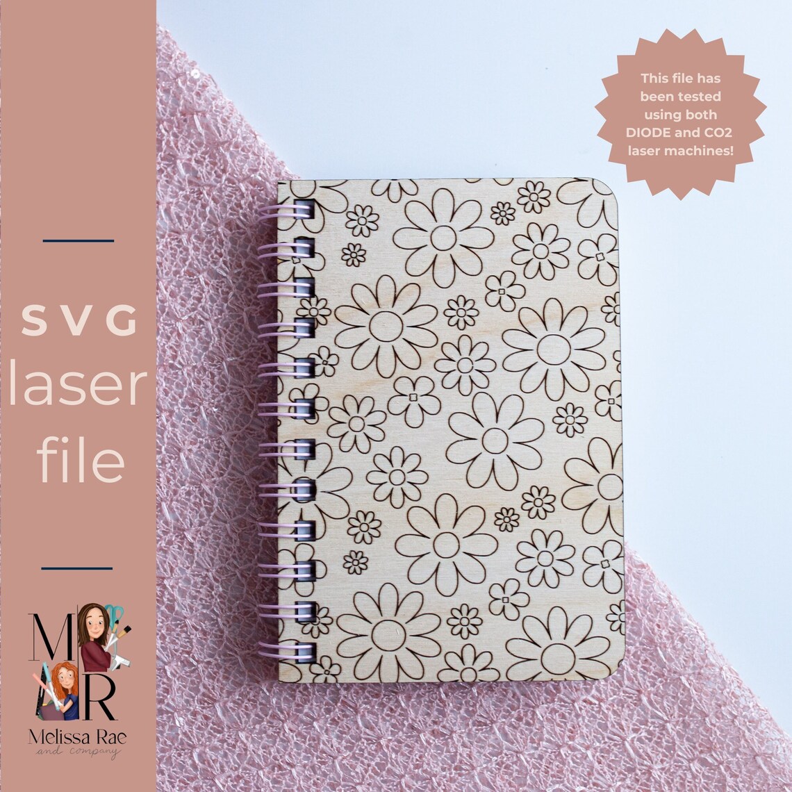 SVG Flower Pattern Notebook Laser File Scoring Design Cinch Binding ...