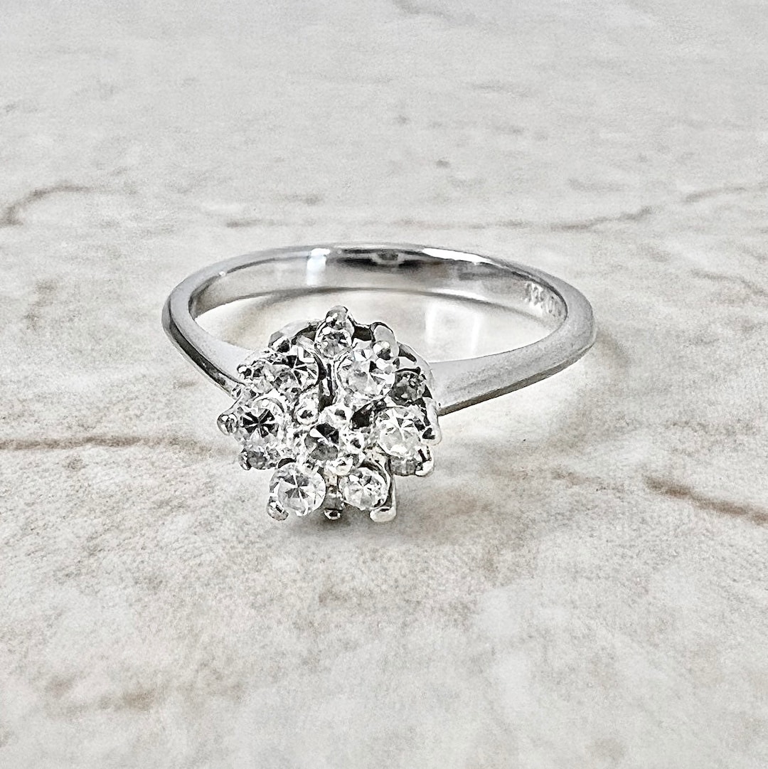 14K Gold Snowflake Diamond Cluster Ring - 14K White Gold Diamond Ring ...