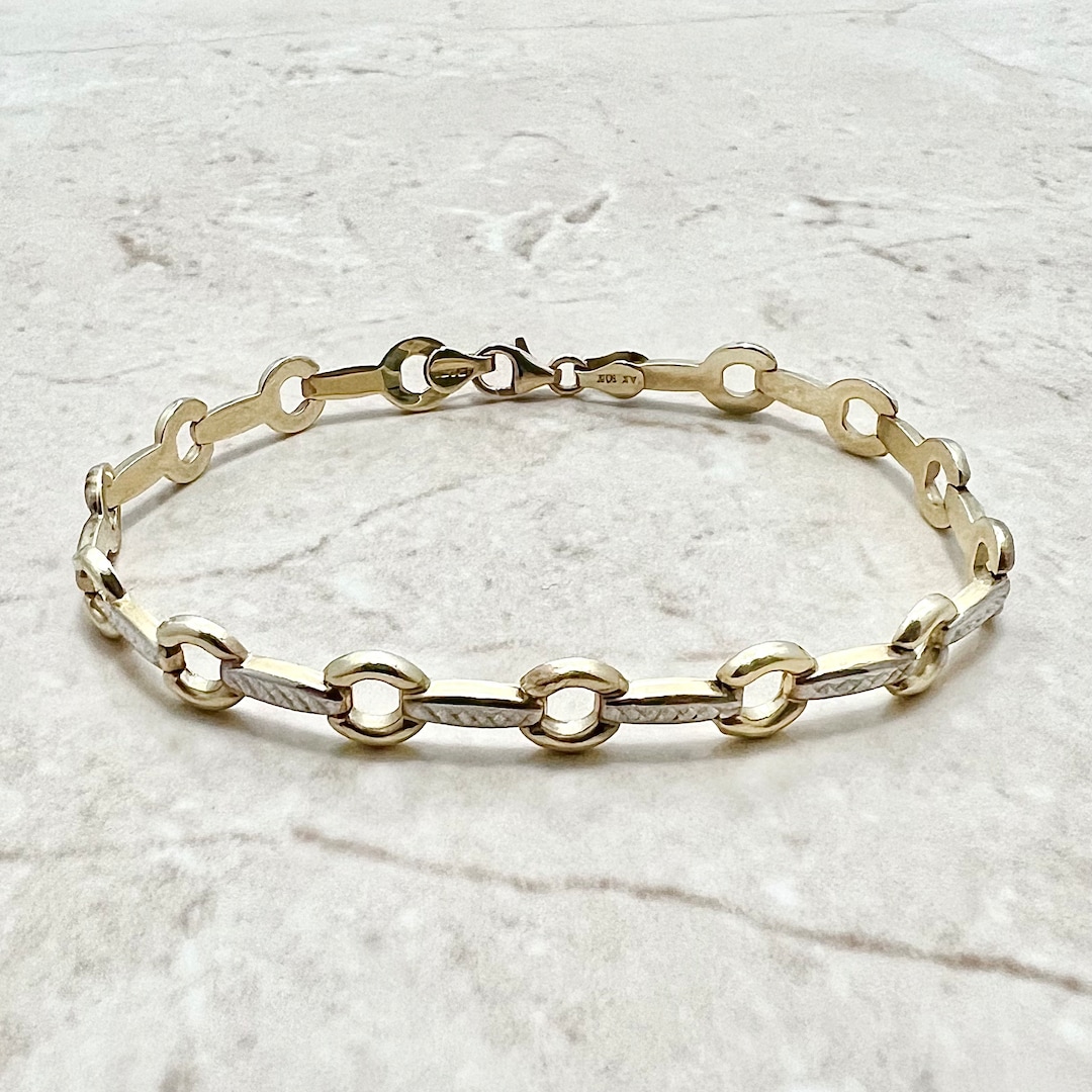 10K Two Tone Gold Bracelet 10K Solid Gold Bracelet Two - Etsy