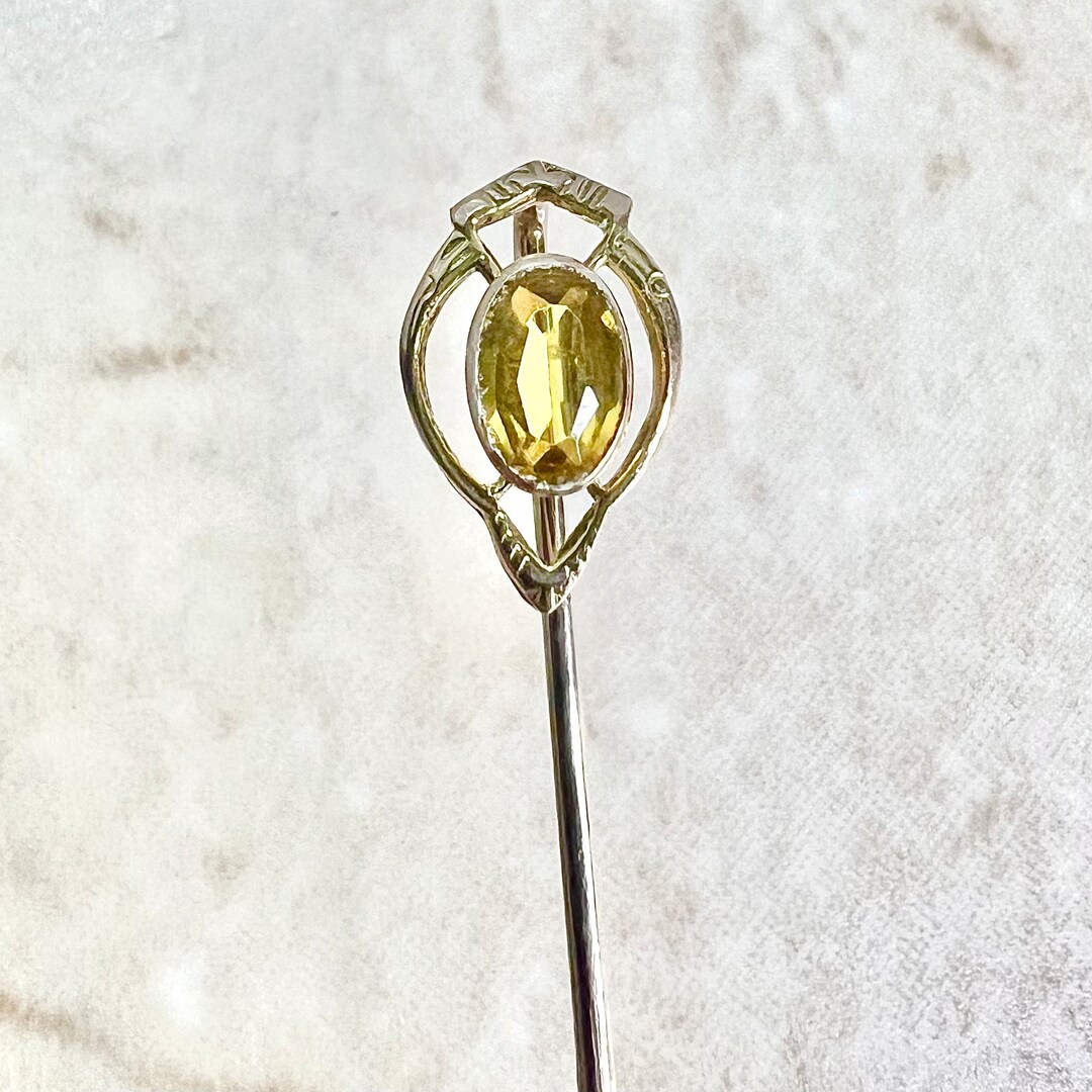 Antique Yellow Tourmaline Stick Pin - 14K Yellow Gold Stick Pin ...