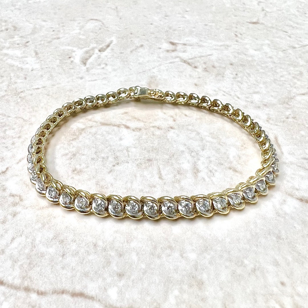 Vintage 10K Diamond Tennis Bracelet 10K Yellow Gold Diamond Bracelet ...