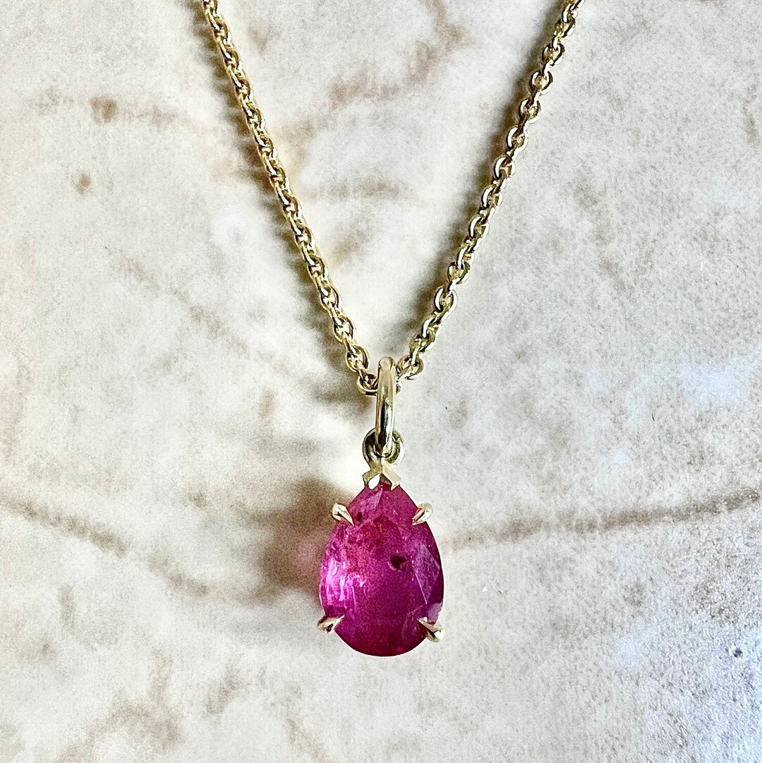 18K Untreated Ruby Pendant Necklace - 18K Yellow Gold Ruby Necklace ...