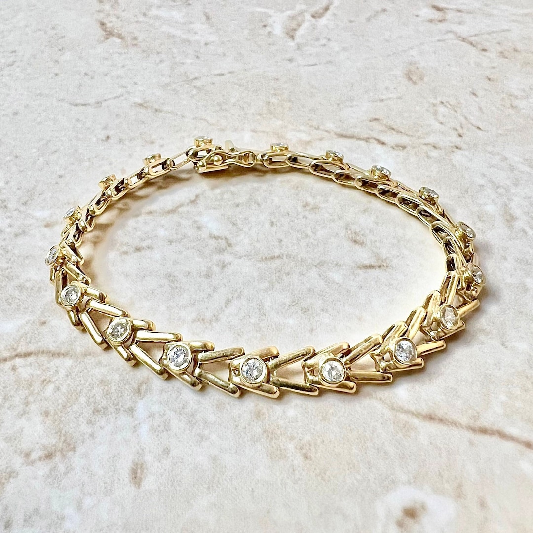 Vintage 14K Gold Diamond Tennis Bracelet 14K Yellow Gold Dimond ...