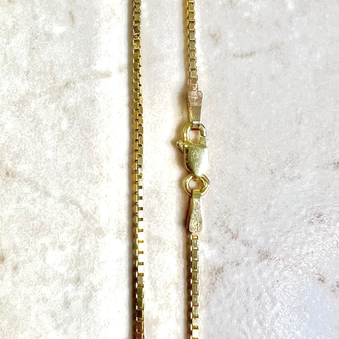 Vintage 14K Yellow Gold Box Chain Necklace 16 Inch Gold - Etsy