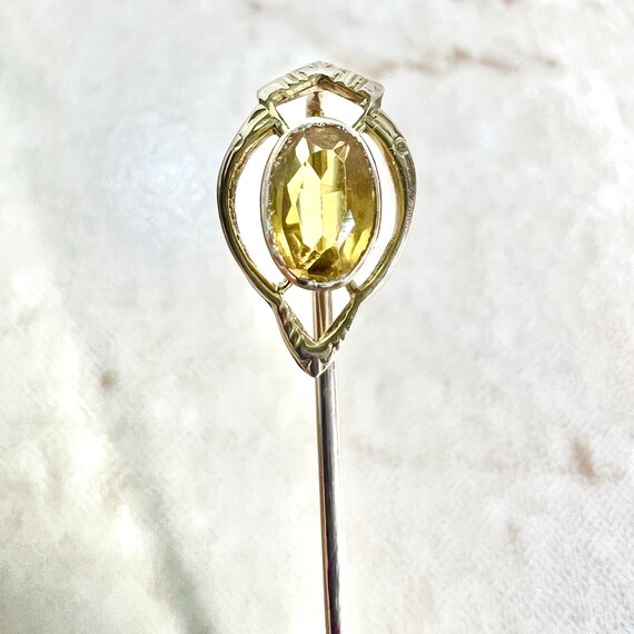 Antique Yellow Tourmaline Stick Pin - 14K Yellow Gold… - Gem