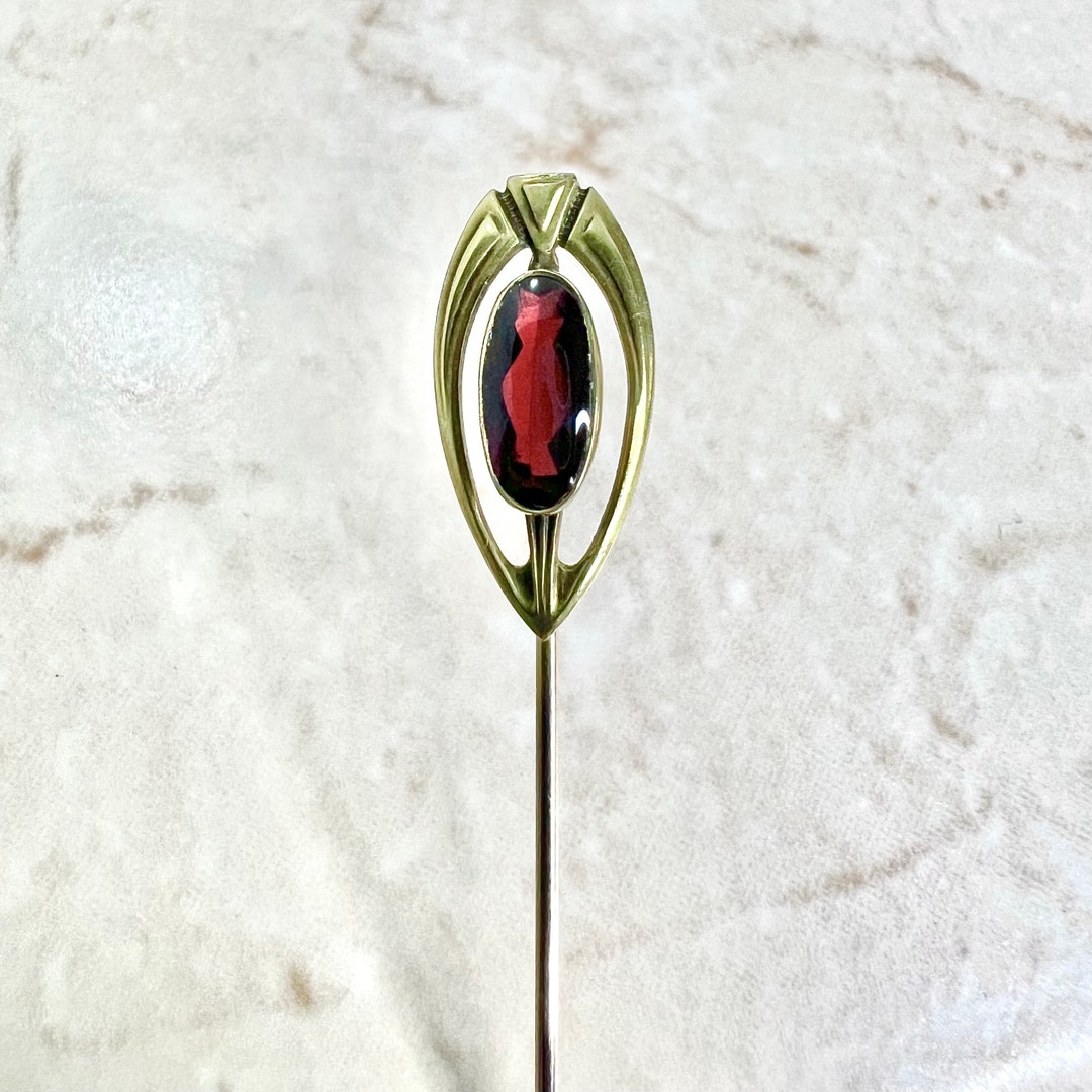 14K Antique Garnet Stick Pin - 14K Yellow Gold Garnet Stick Pin ...