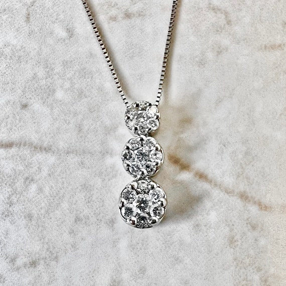 Diamond Cluster Pendant Necklace - Solid 14K White Go… - Gem