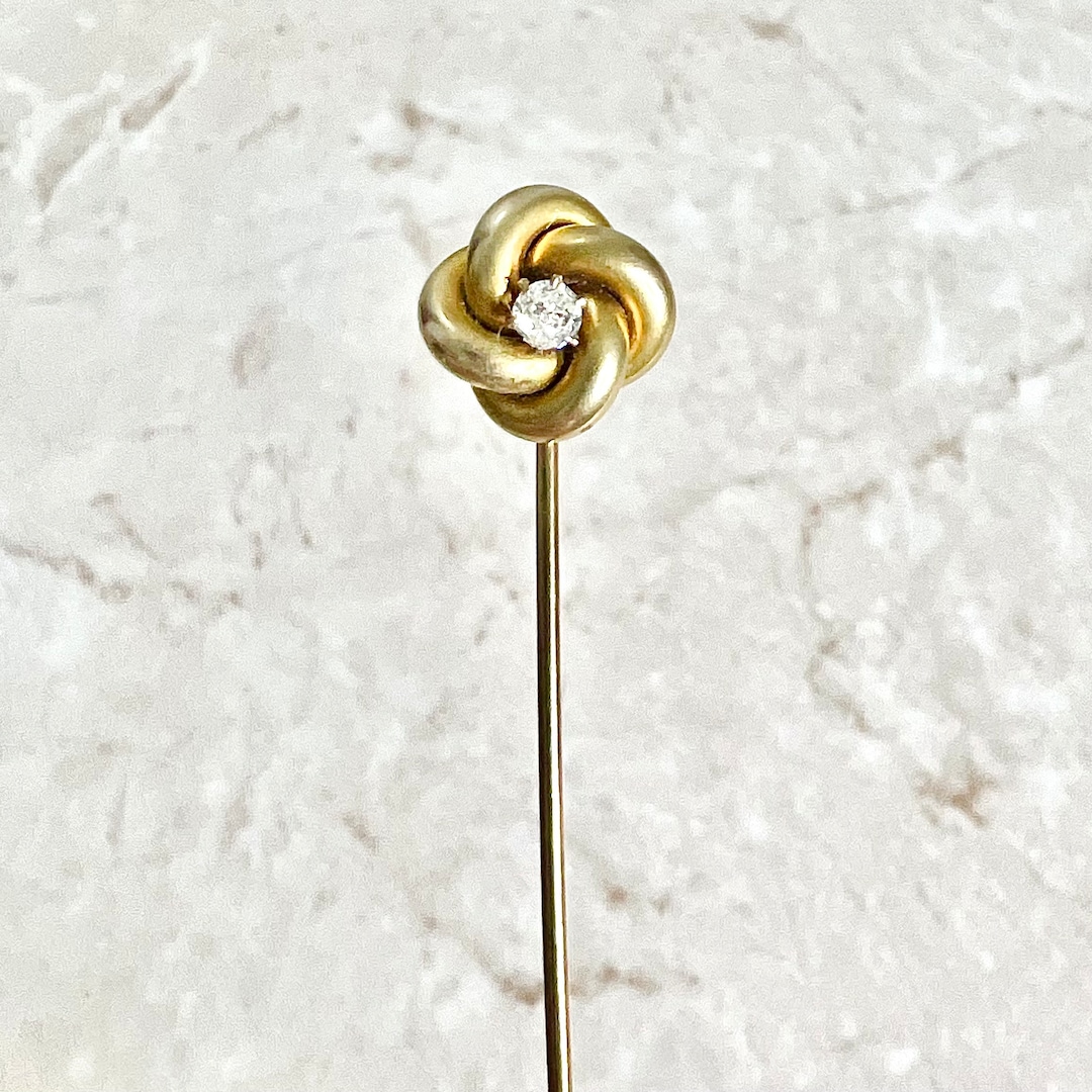 Antique Edwardian Yellow Gold Diamond Stick Pin - 14K Yellow Gold Pin ...