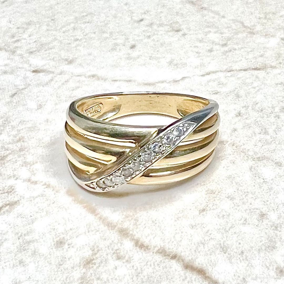Vintage 14K Diamond Crossover Band Ring - 14K 2 Tone Gold Crossover ...