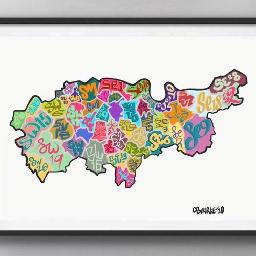 Greenwich london Borough Retro Map Giclee Print | Etsy